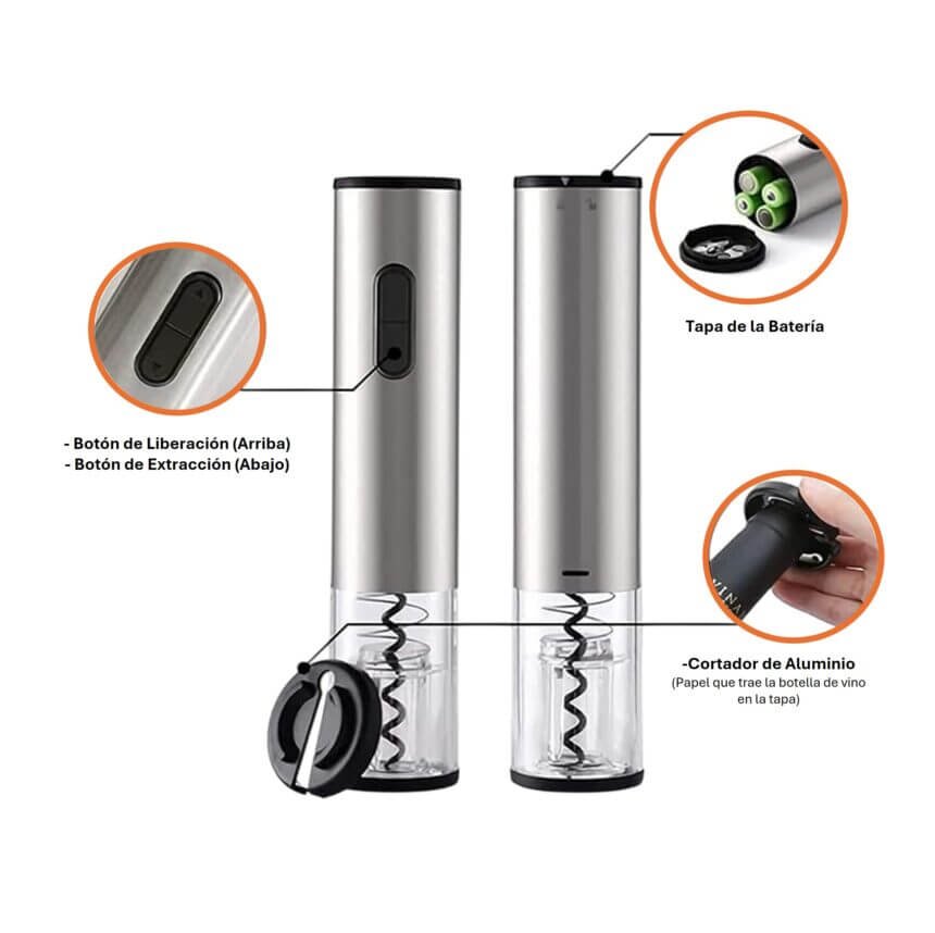Sacacorchos Descorchador Eléctrico de Vino – Plateado – My Home Solutions